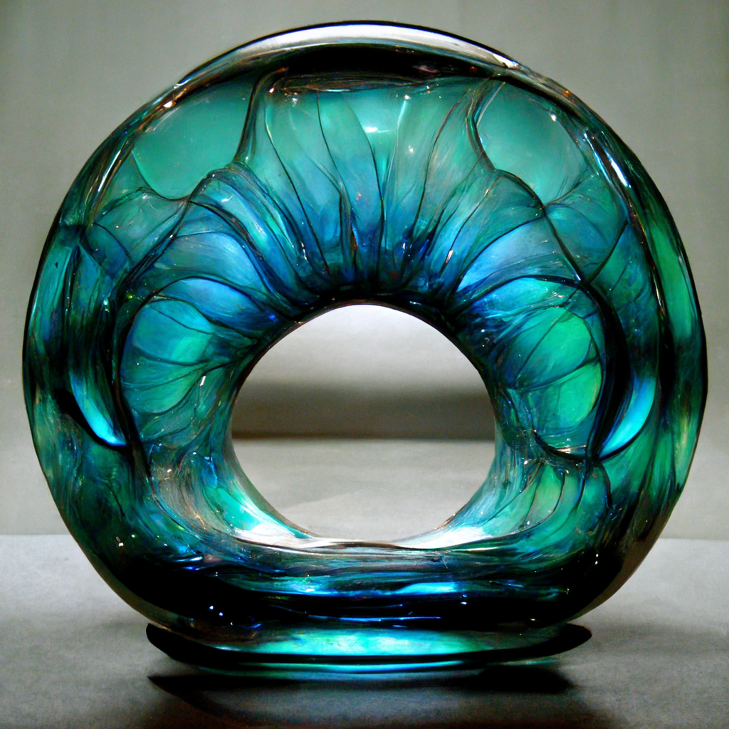 Midjourney prompt: glass torus with liquid inside