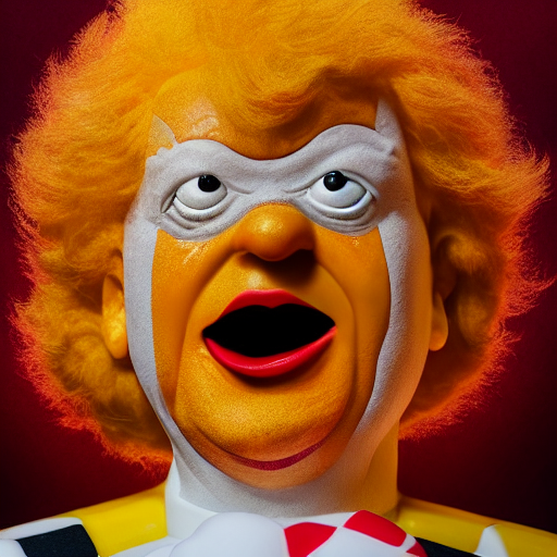 Stable Diffusion prompt: Ronald McDonald as a horror film...
