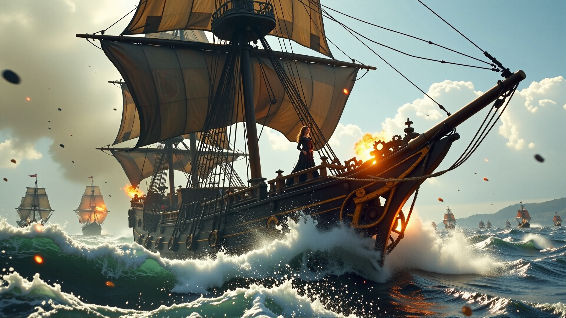 FLUX prompt: A highly dynamic wide shot of Anne Bonny's P...