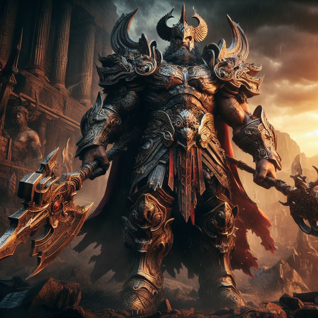 DALL·E prompt: God-King Darius: Capture the imposing figu...