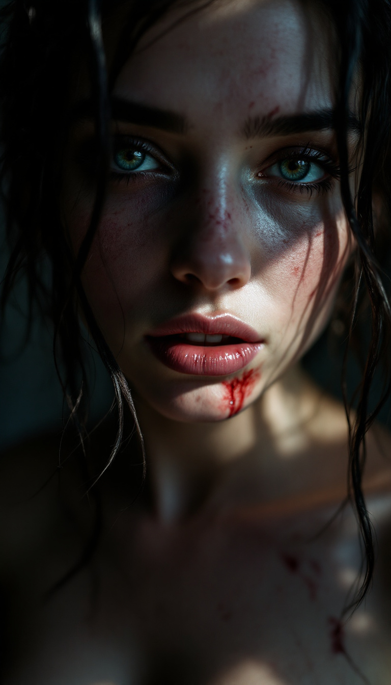 FLUX prompt: high-resolution photograph, woman, ugly scar...