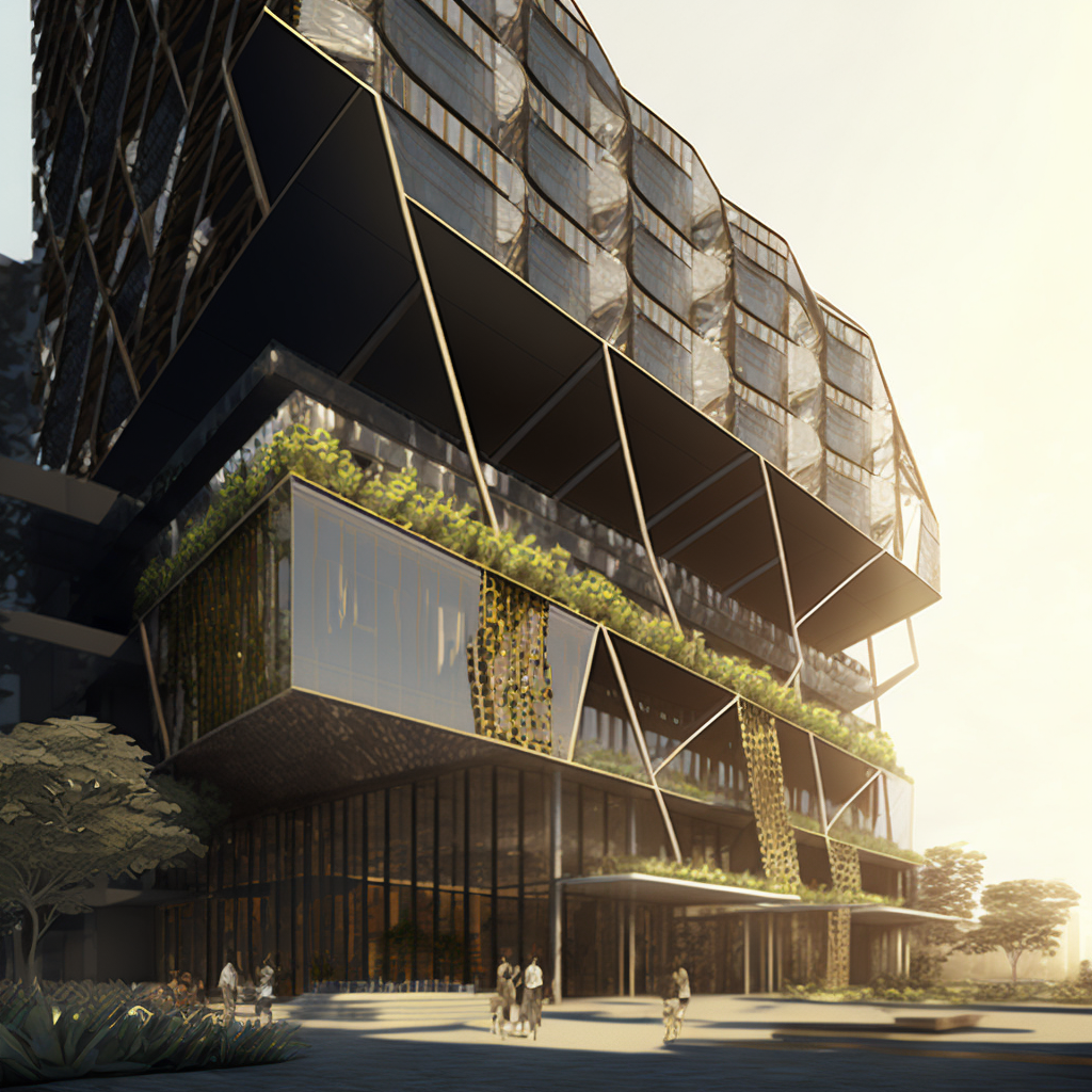 Midjourney prompt: 2d elevation of building, fluid metall...