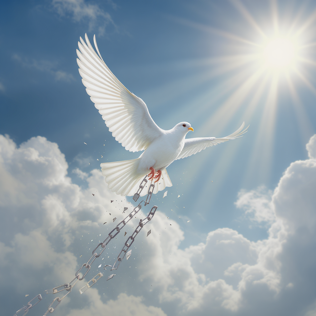 FLUX prompt: "A white dove flying upward into a bright sk...