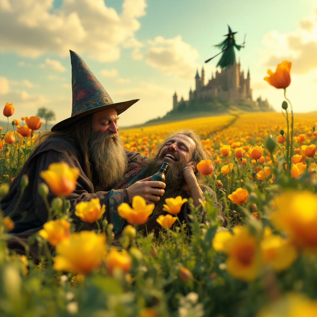 FLUX prompt: a totally wasted hippie with a dopey grin p...