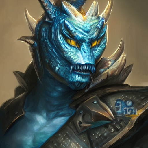 Stable Diffusion prompt: blue dragonborn, portrait, dnd,