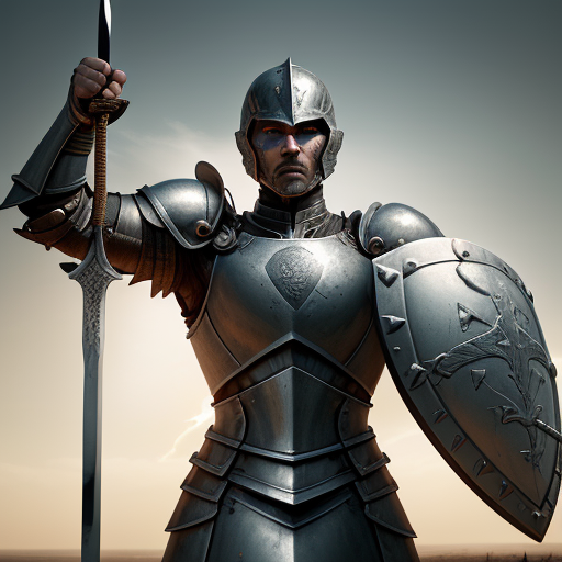 DreamShaper prompt: Human Fighter, Warden of Steel. Battl...