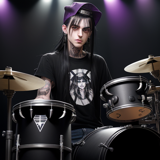 DreamShaper prompt: Male, drummer, long straight black ha...