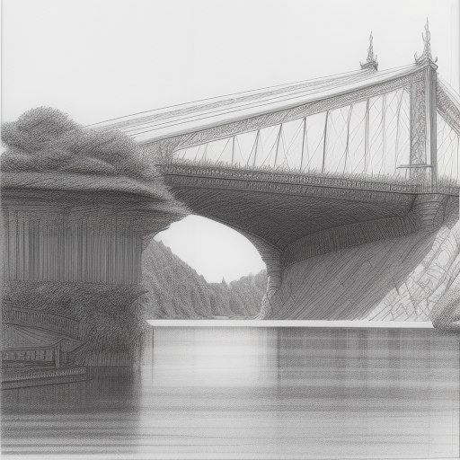 DreamShaper prompt: lineart pencil, bridge across the lak...