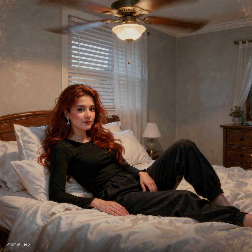 Hero prompt: A woman with long, tousled red hair cascadin...