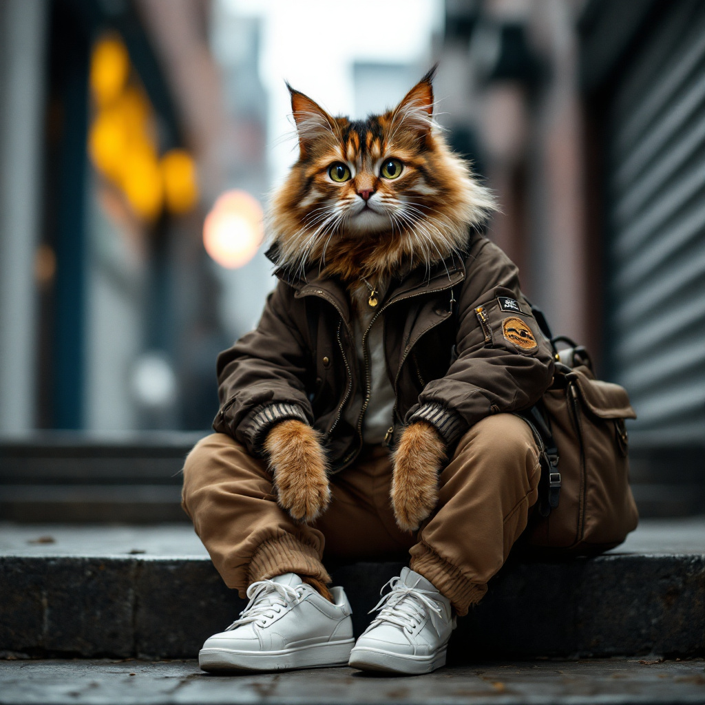 FLUX prompt: anthropomorphic, a cat named ”street style K...