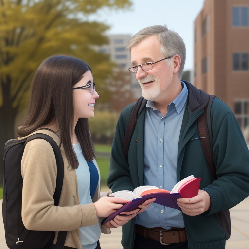 DreamShaper prompt: college student speaking with middle-...