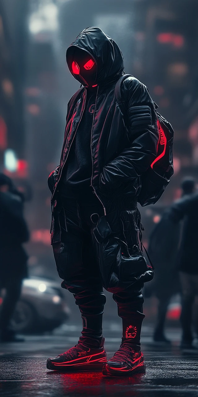 Midjourney prompt: A futuristic, mysterious figure stands...