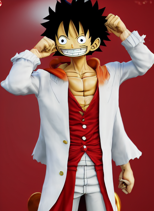 Stable Diffusion prompt: Luffy wearing a white suit and a...