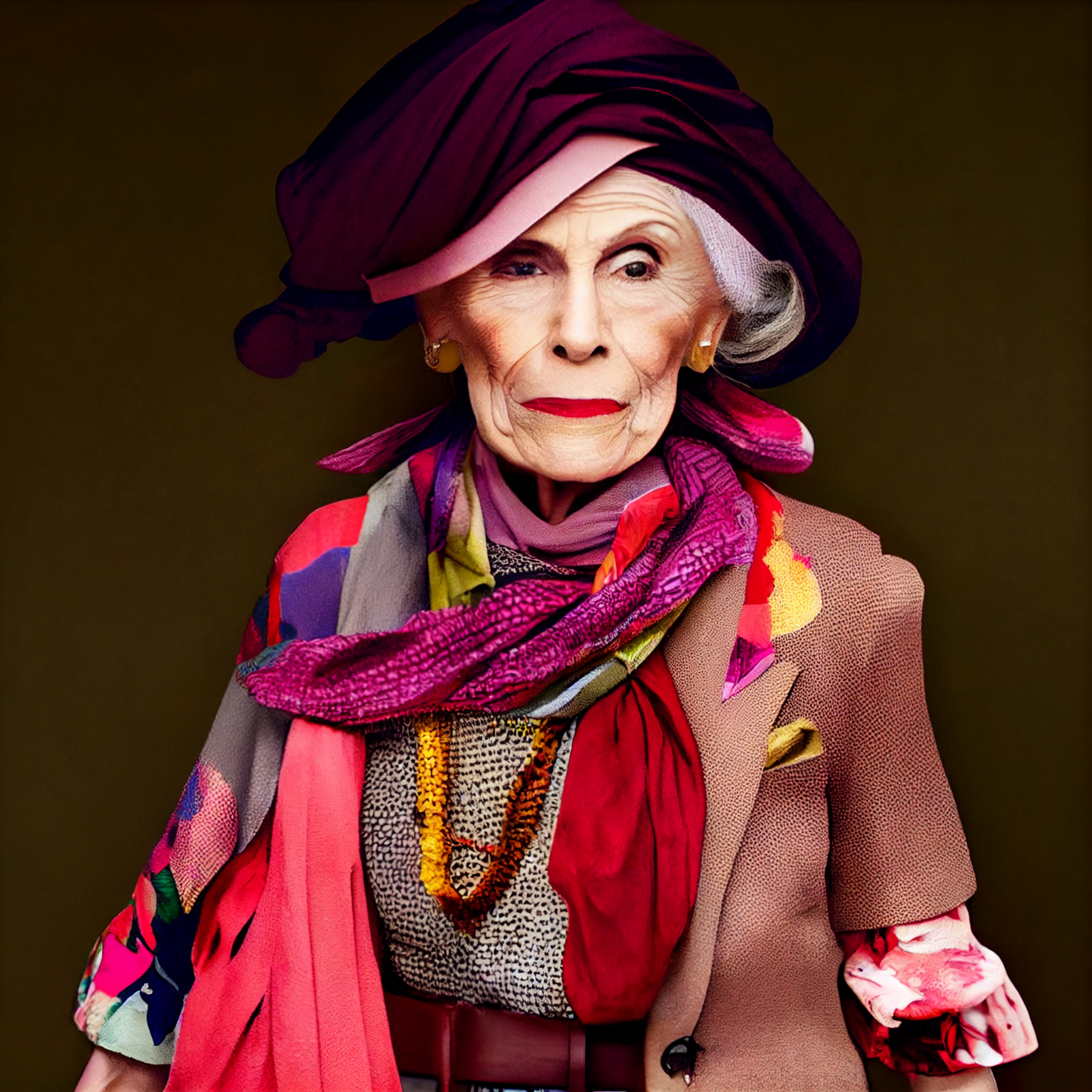 Midjourney prompt: An eccentric older woman with bohemian...