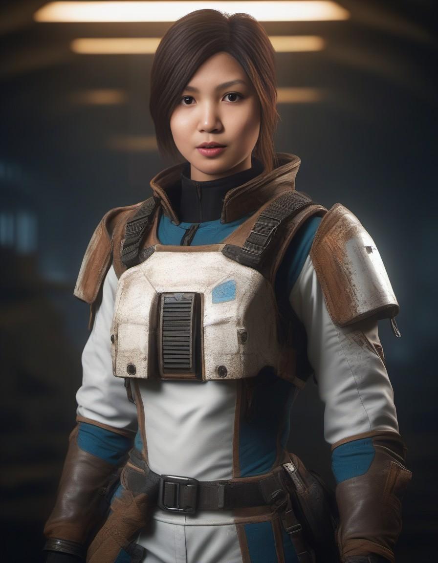Stable Diffusion prompt: female dressed in fallout suit,