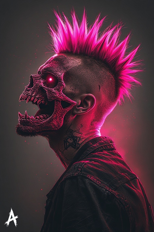 ChatGPT Image prompt: A punk man with a bright neon pink ...