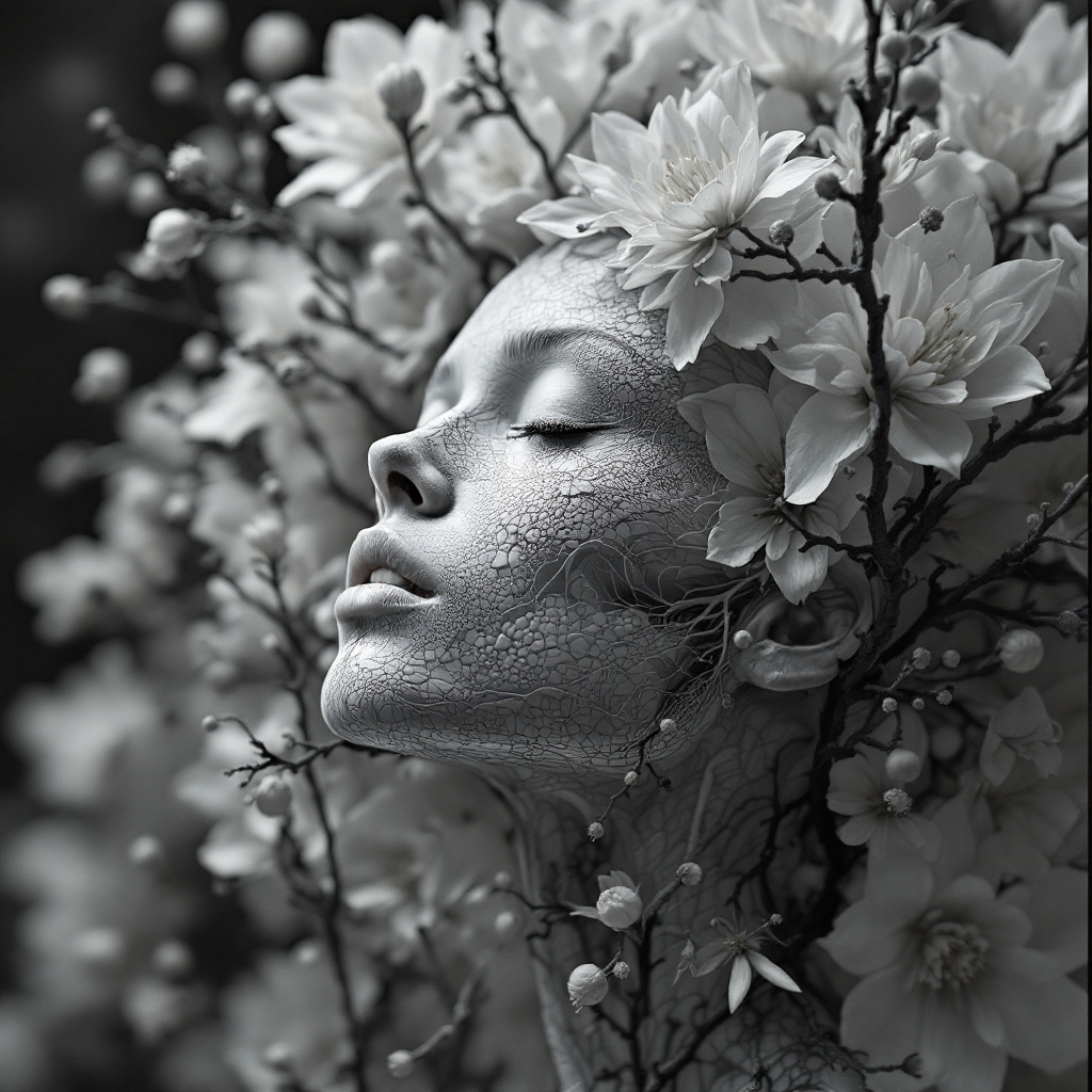 FLUX prompt: 3d woman in flowers with human and flower sh...