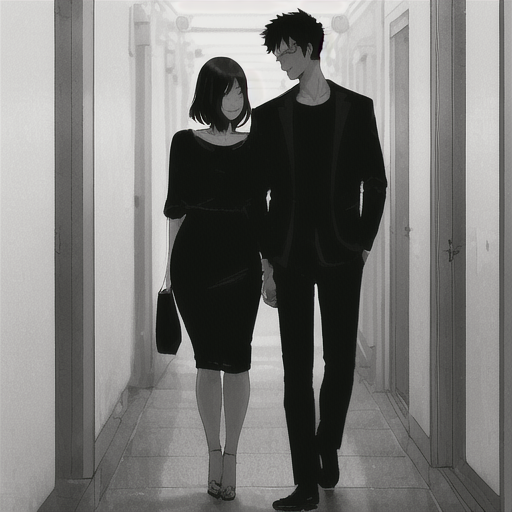 Anything prompt: At night, the corridor is orange lighted...