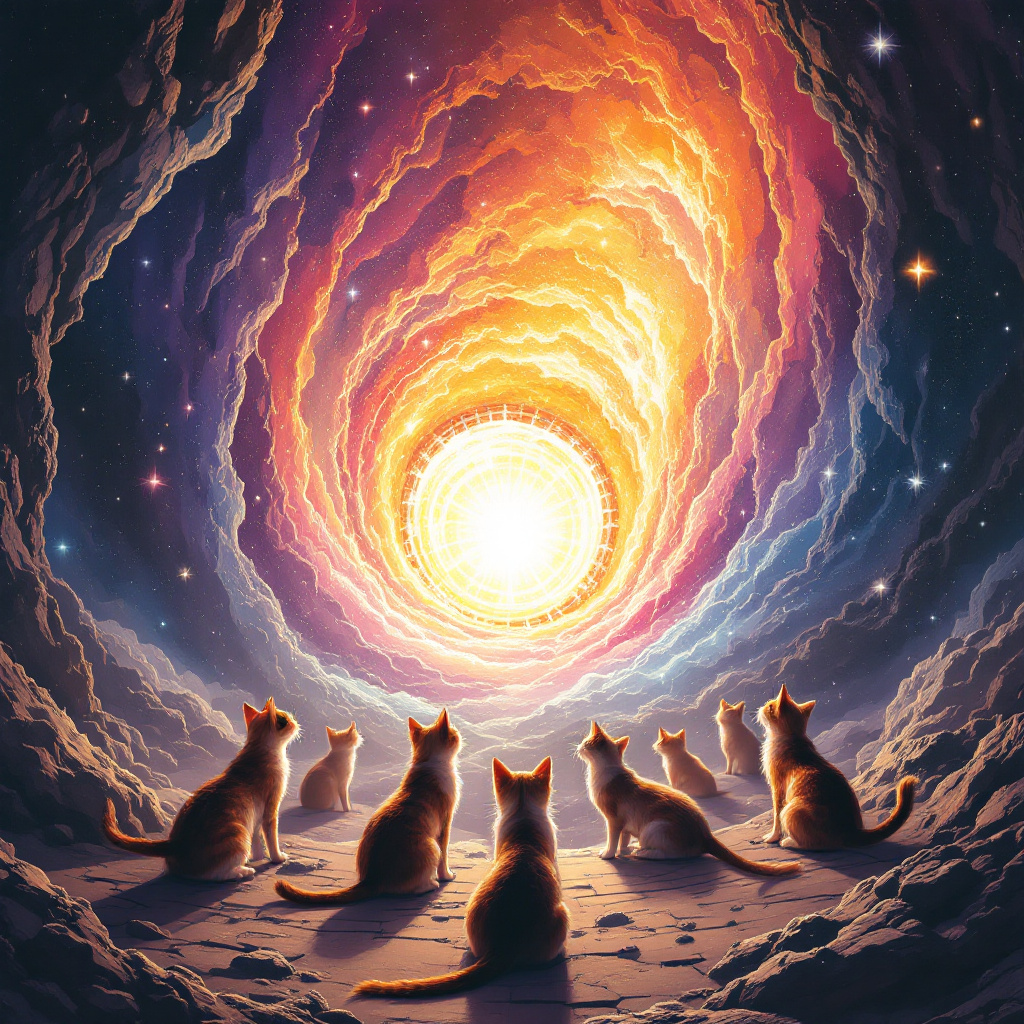 FLUX prompt: Cats entering a new dimension via a warp por...