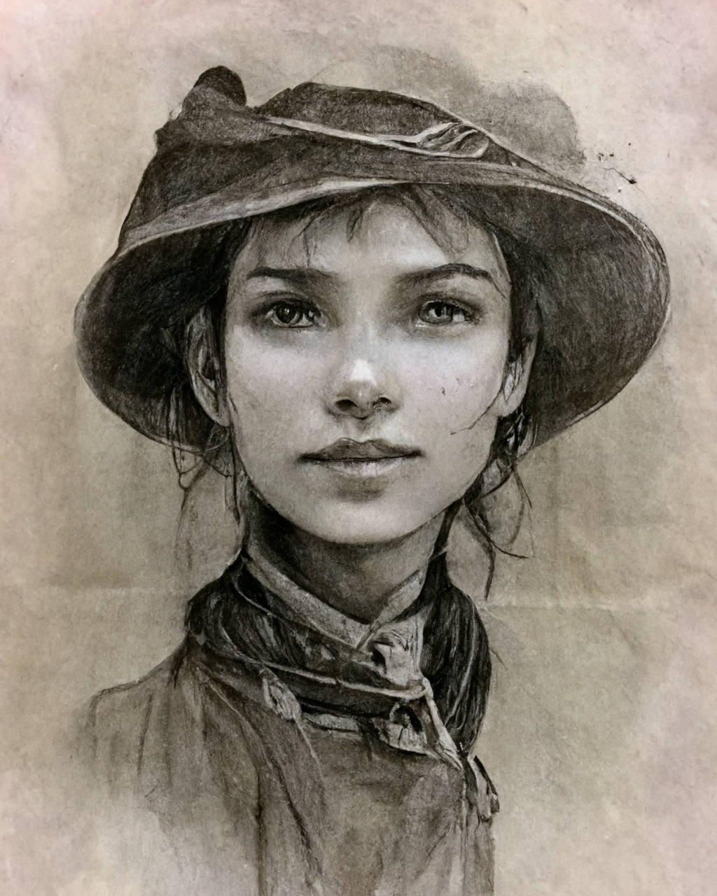 Midjourney prompt: pencil drawing of an old western beaut...