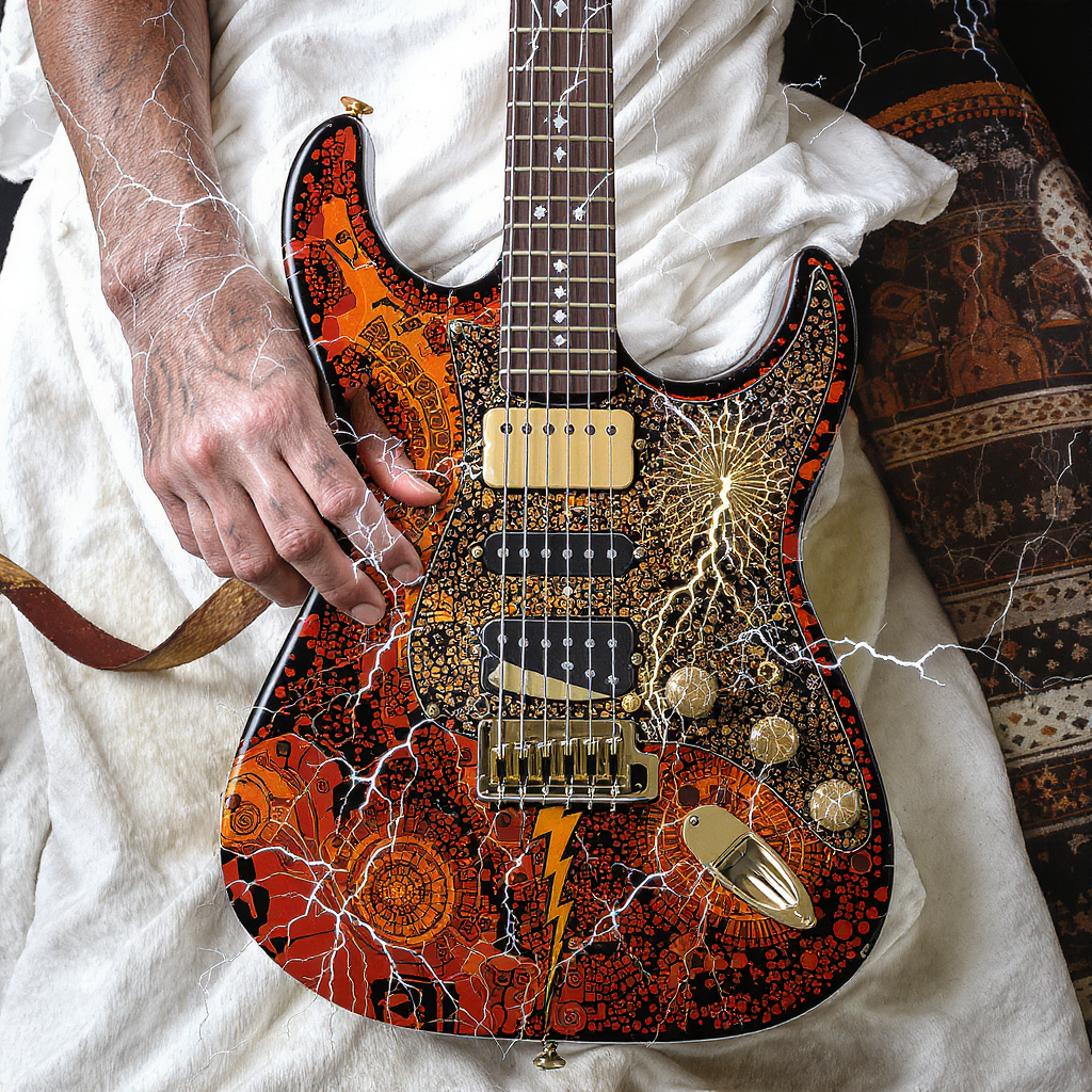 FLUX prompt: A Guitar Called Namarrgon blend as a tribute...