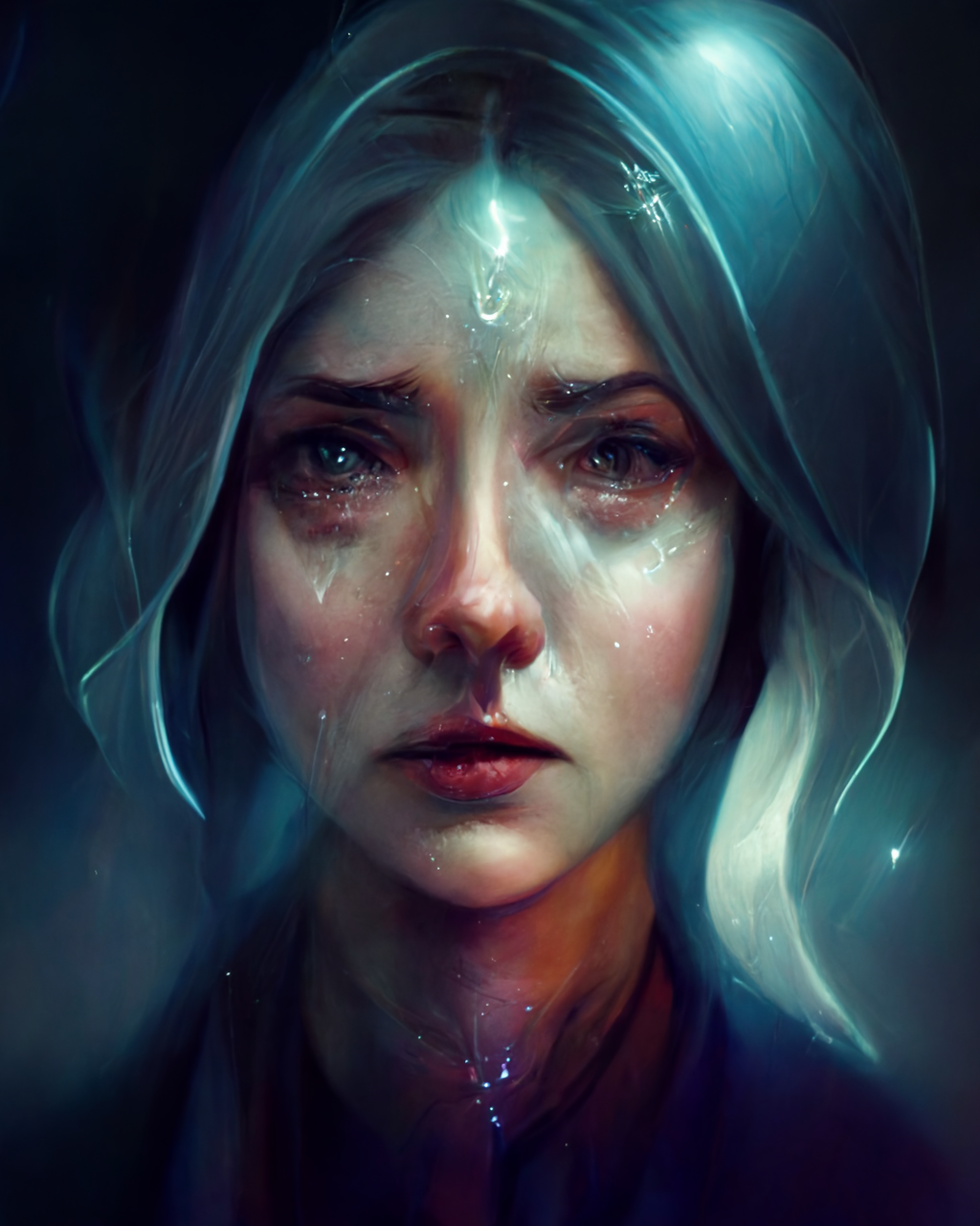 Midjourney prompt: beautiful woman crying, tears running ...
