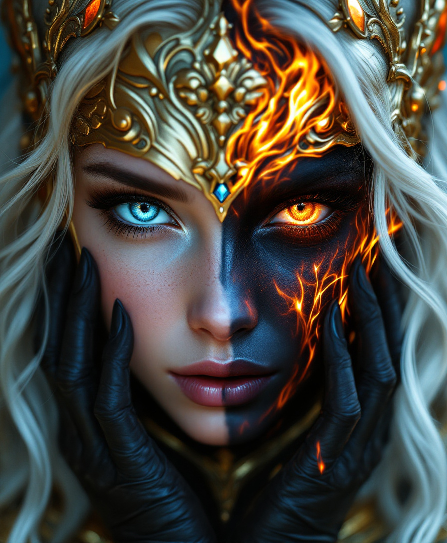 FLUX prompt: A close-up portrait of a mystical figure wit...