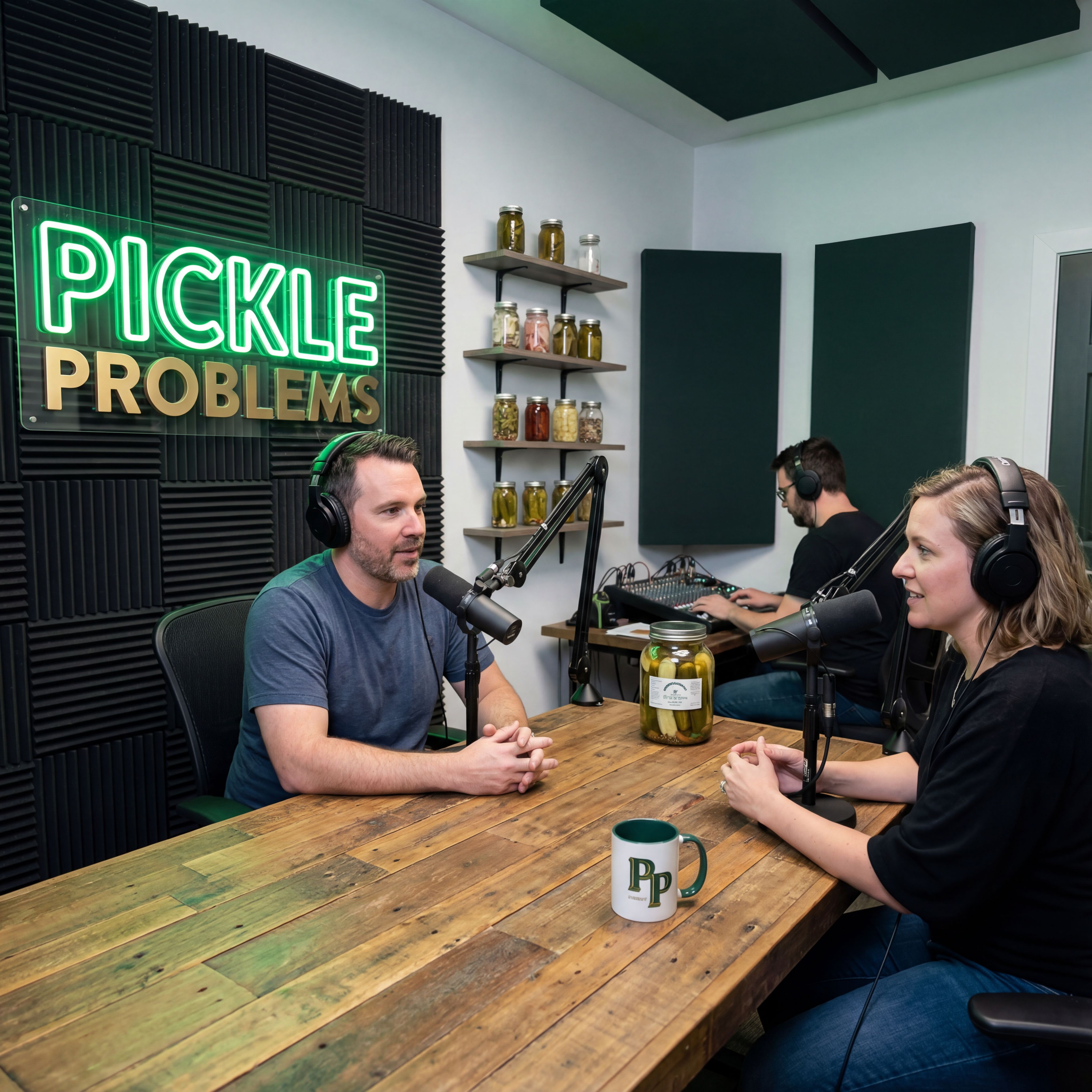 Nano Banana prompt: create a live working set for a podca...