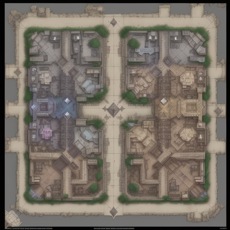 DreamShaper prompt: full - color fantasy floor plan battl...
