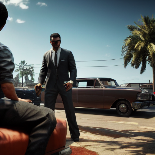 Stable Diffusion prompt: a mafia guy playing mafia 3 at pc . octane ...