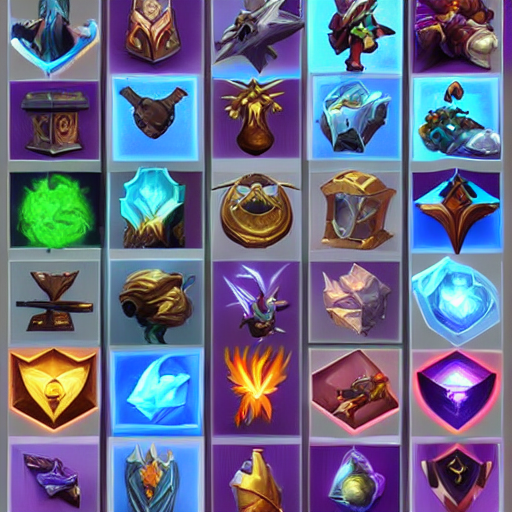 Stable Diffusion prompt: video games icons, 4d icons, rpg...