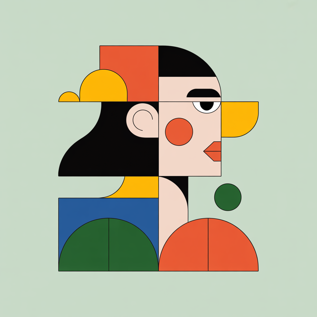 Ideogram prompt: Abstract profile illustration with geome...