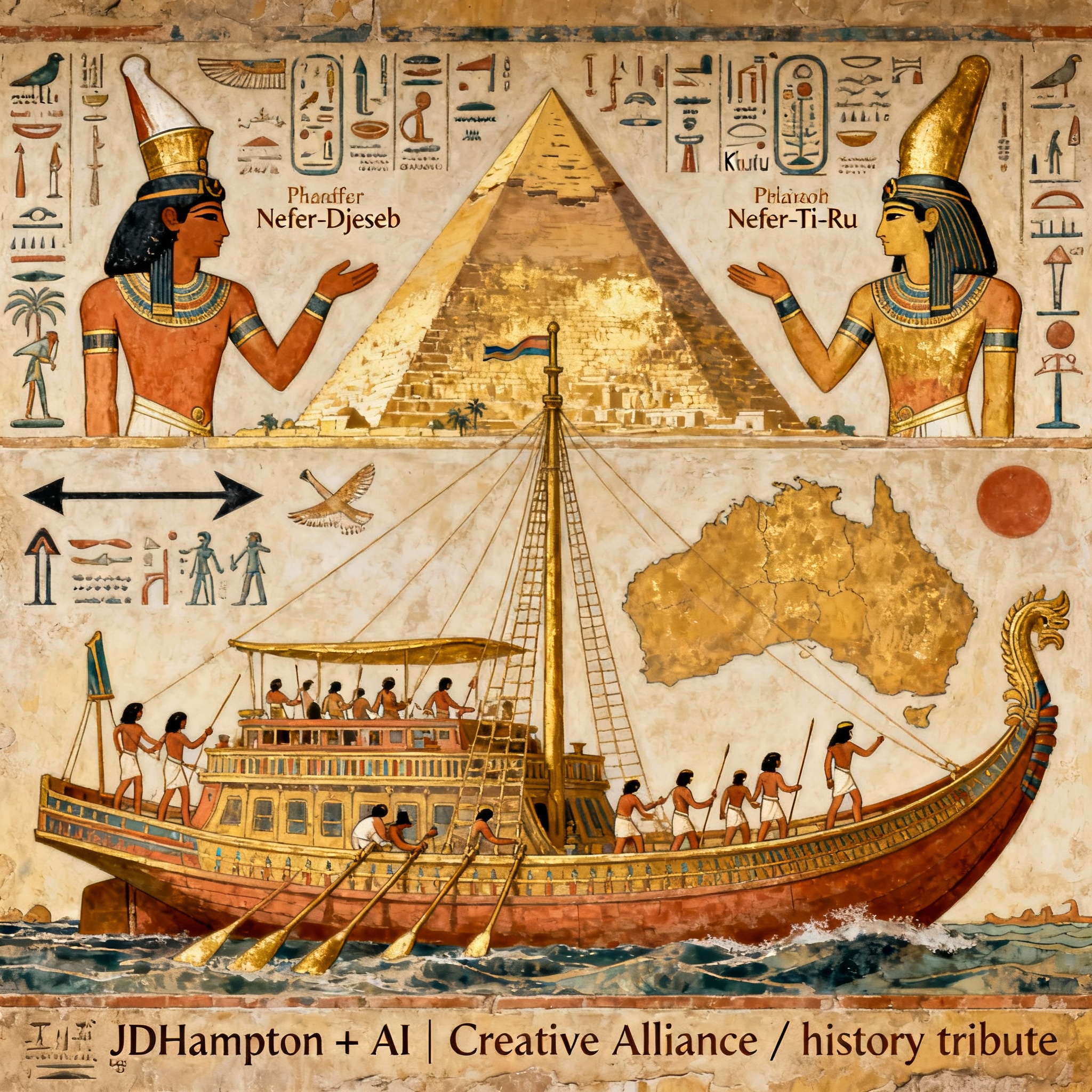 Seedream 4 prompt: The glyphs tell the story of two Egypt...