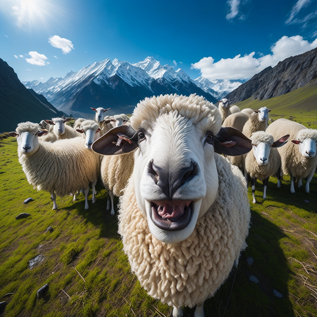 Stable Diffusion prompt: flock of sheep are having selfie...