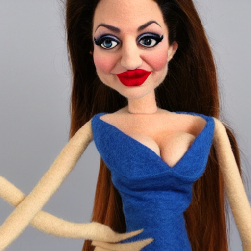 Stable Diffusion prompt: Muppet version of Angelina Jolie...