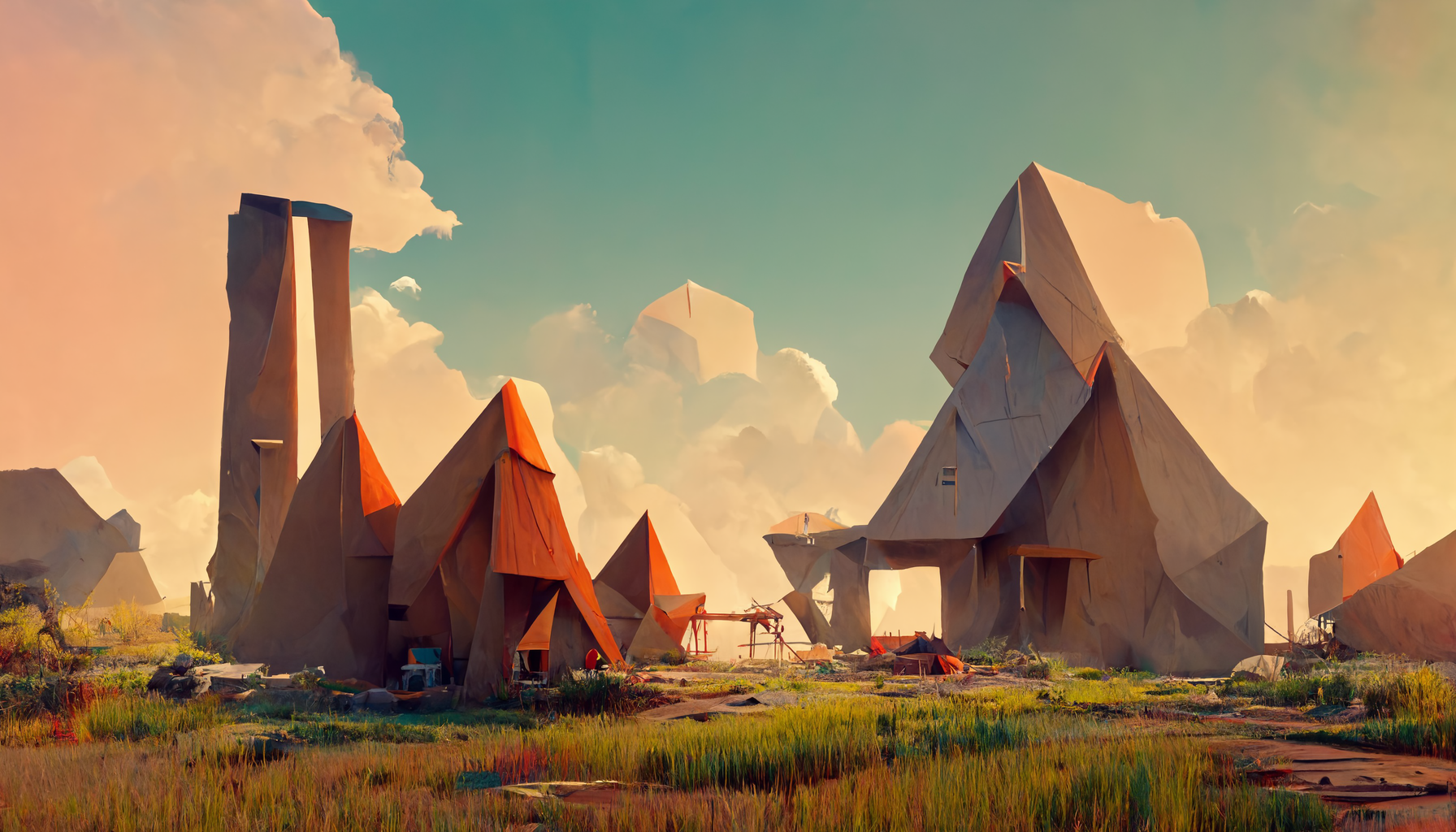 Midjourney prompt: Building where workers building blocks...
