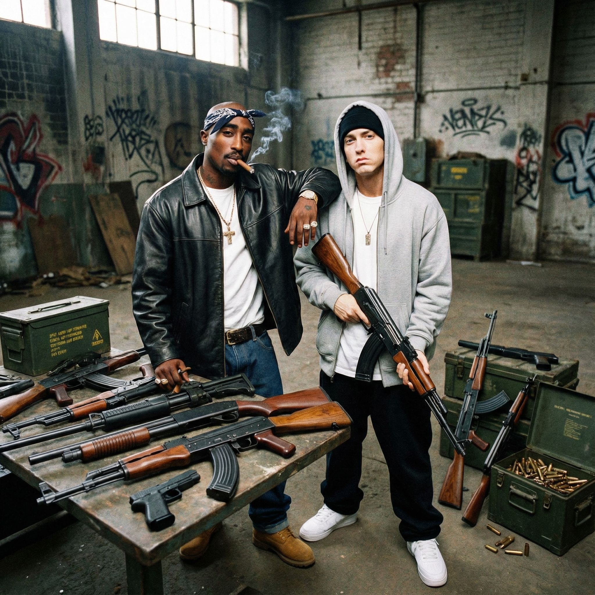 Nano Banana prompt: 2pac shakur junto a emineim con mucha...