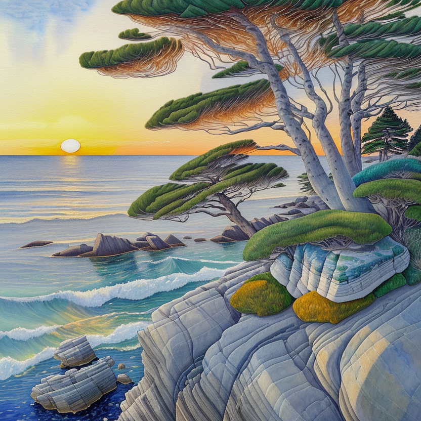 DreamShaper prompt: a painting of a tree sitting on top o...