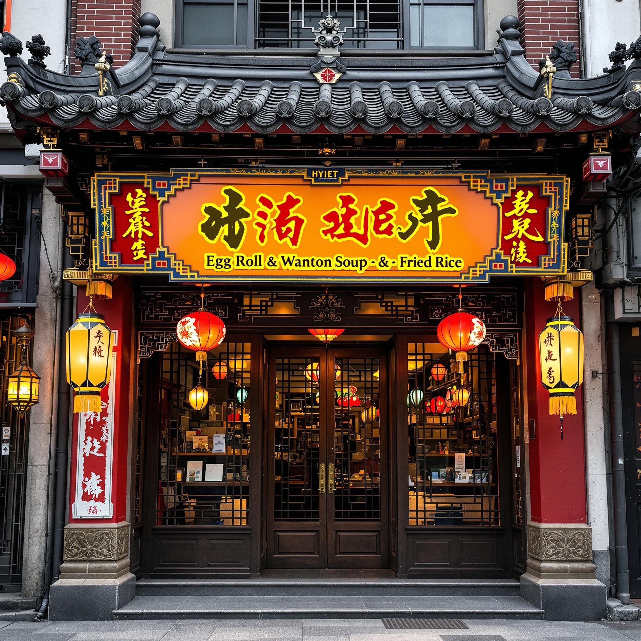 FLUX prompt: The front of a Chinese food restaurant with ...