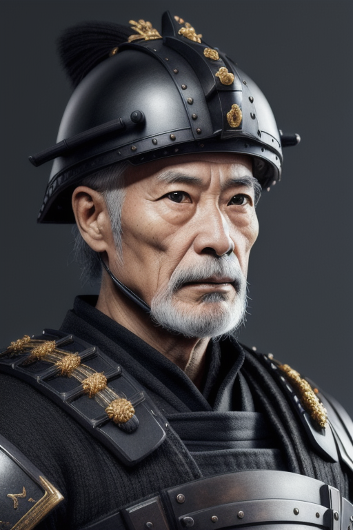 Realistic Vision prompt: a grand father in a (samurai arm...