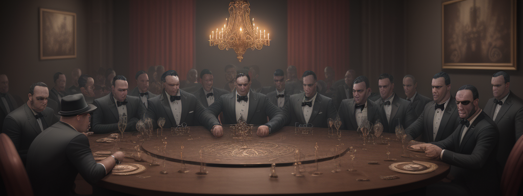 DreamShaper prompt: mafia,12person,table,mafia game, intr...