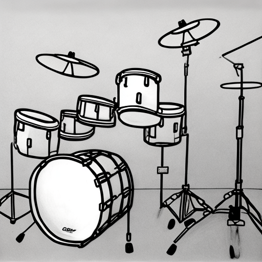 Openjourney prompt: drawing of a drum set,white color dra...