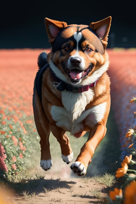 Level4 prompt: (((anime dog running through a field of fl...