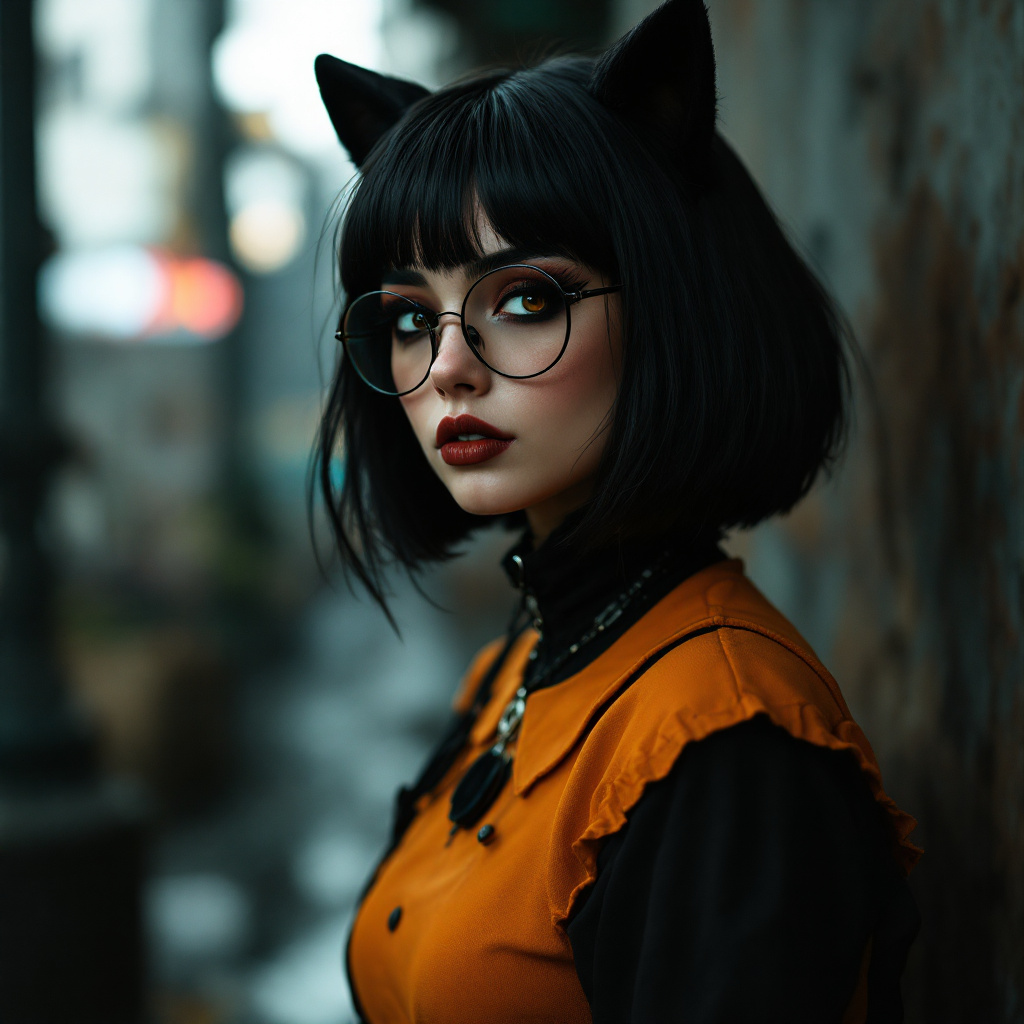 FLUX prompt: goth girl astestic, velma from scooby-doo, a...