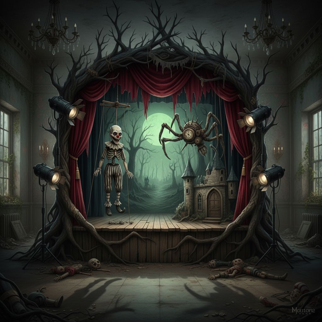 Nano Banana prompt: A macabre puppet theater stage in an ...