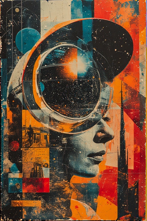 ChatGPT Image prompt: A mid-century modern collage, made ...