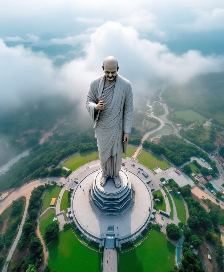FLUX prompt: Bird eye view: The Statue of Unity is a colo...