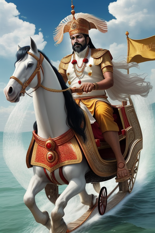 DreamShaper prompt: The Indian King, on water riding a ma...
