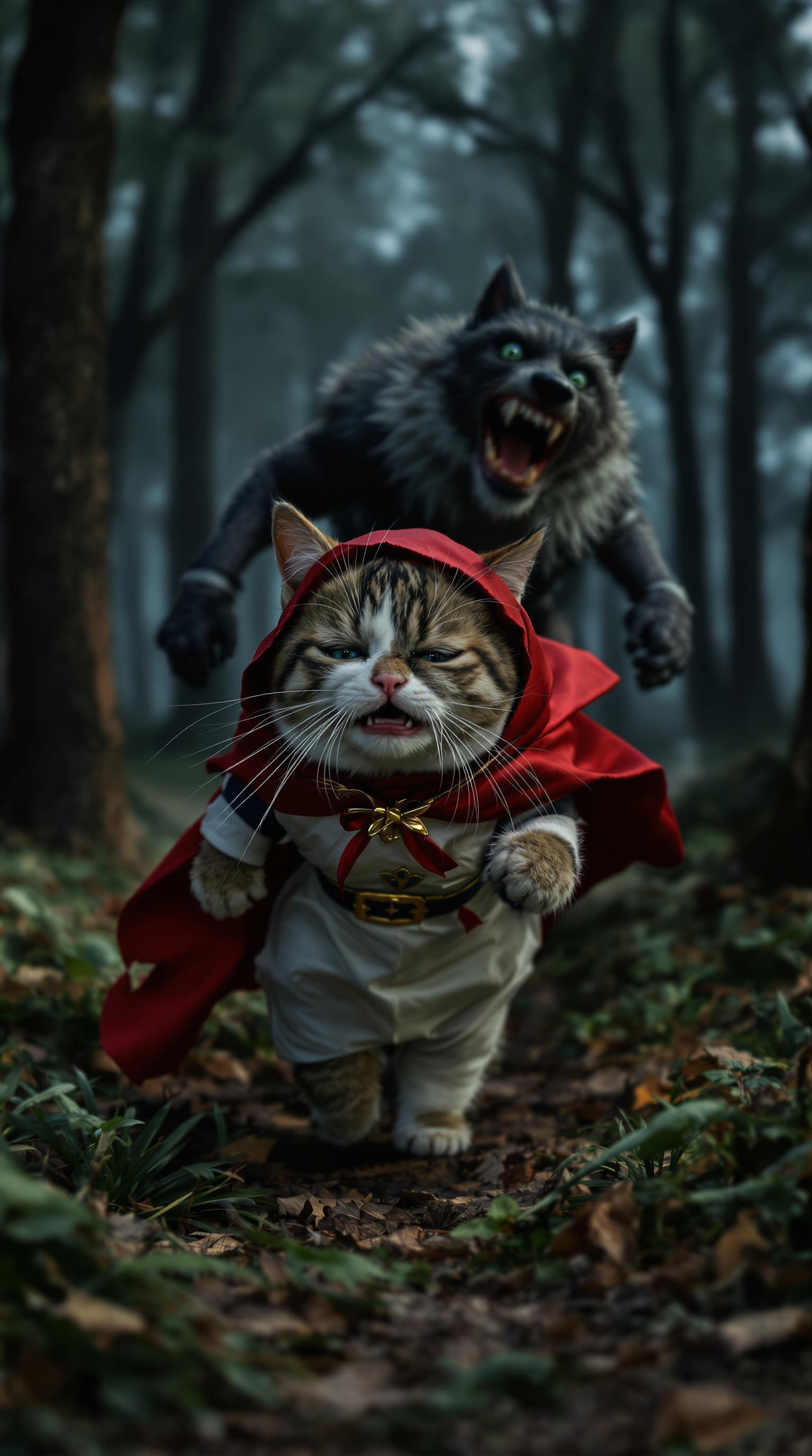 FLUX prompt: anthropomorphic cute cat, wearing the costum...