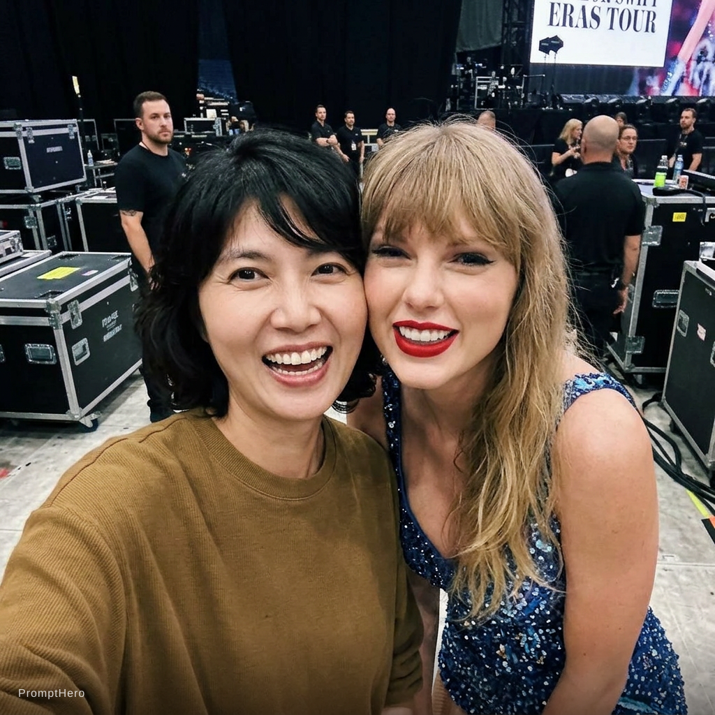Nano Banana prompt: with Taylor Swift backstage at a conc...